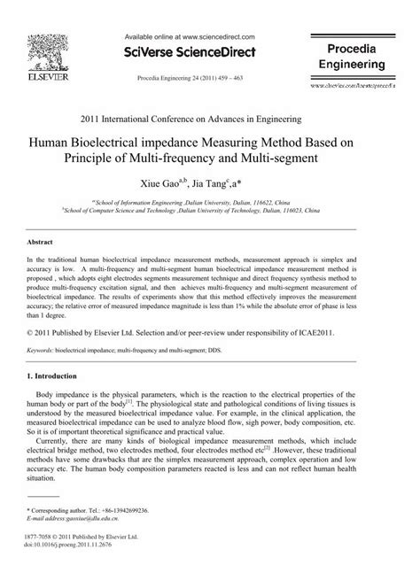 Pdf Human Bioelectrical Impedance Measuring Method Based On Principle