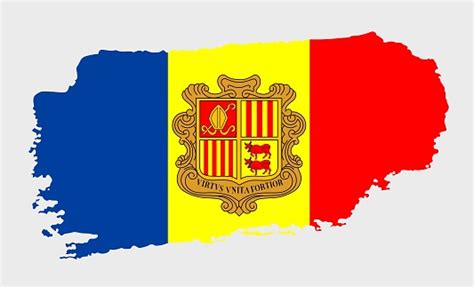 브러시 스트로크 스타일의 그런지 질감이 있는 안도라 깃발 0명에 대한 스톡 벡터 아트 및 기타 이미지 0명 국기 그런지