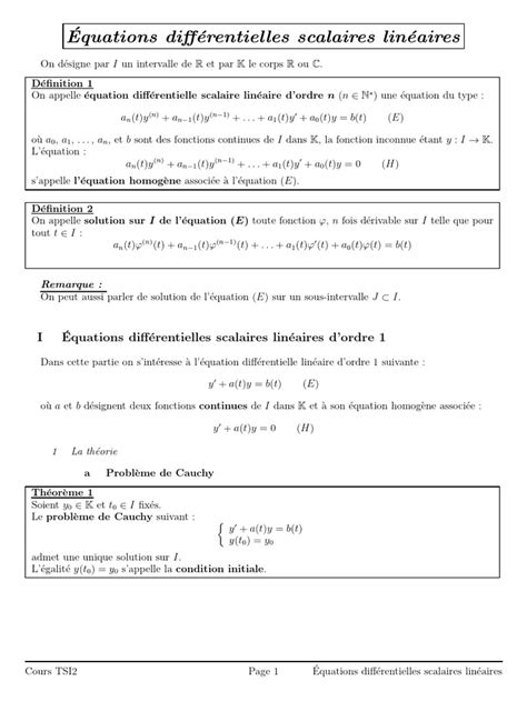 Chapitre 2 Équations Différentielles Linéaires Pdf