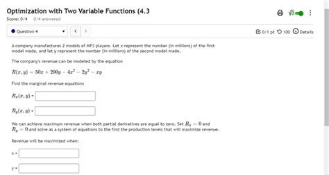 Solved Optimization With Two Variable Functions 43 Score