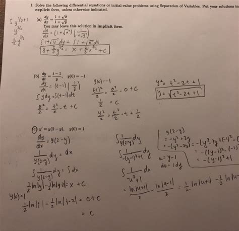 Solved 1 Solve The Following Differential Equations Or