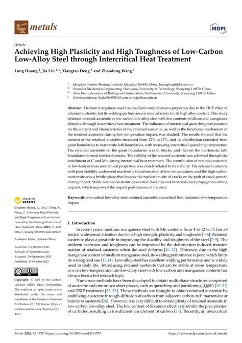 Pdf Achieving High Plasticity And High Toughness Of Low Carbon Low Alloy Steel Through