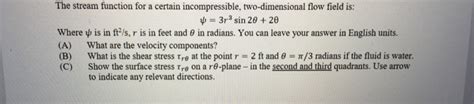 solved the stream function for a certain incompressible