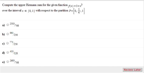 Solved Compute The Upper Riemann Sum For The Given Function