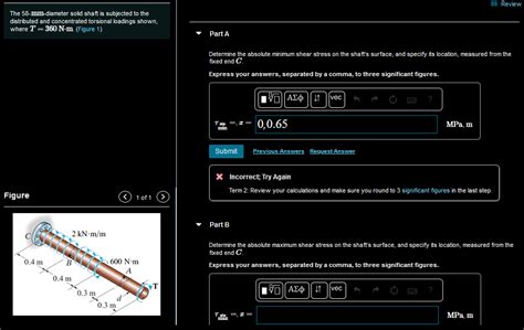 Solved Review The 58 Mm Diameter Solid Shaft Is Subjected To