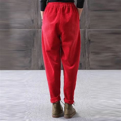 Хлопковые вельветовые штаны шаровары на осень и зиму с эластичной высокой талией женские брюки