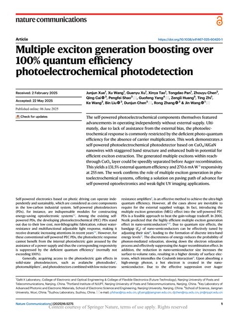 Pdf Multiple Exciton Generation Boosting Over 100 Quantum Efficiency Photoelectrochemical