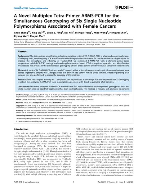 Pdf A Novel Multiplex Tetra Primer Arms Pcr For The Simultaneous Genotyping Of Six Single