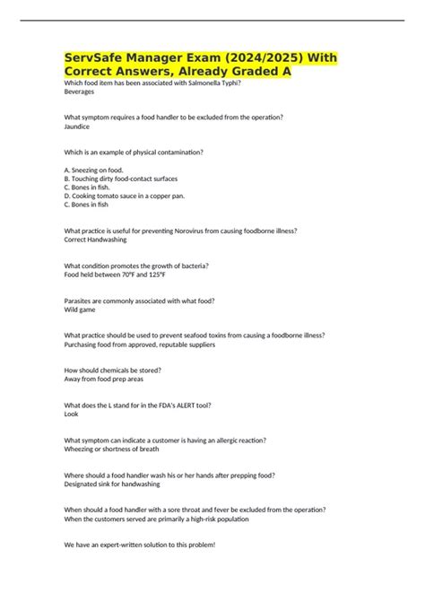 Servsafe Manager Exam 2024 2025 With Correct Answers Already Graded A Servsafe Stuvia Us