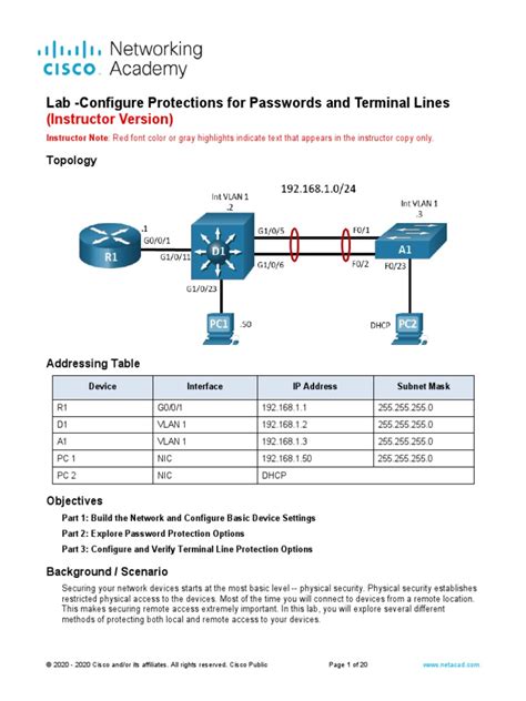 26 1 3 lab configure protections for passwords and terminal lines