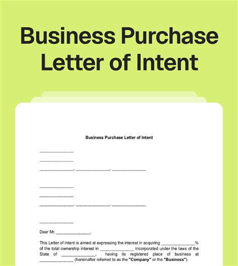 Letter Of Intent To Purchase Business Template