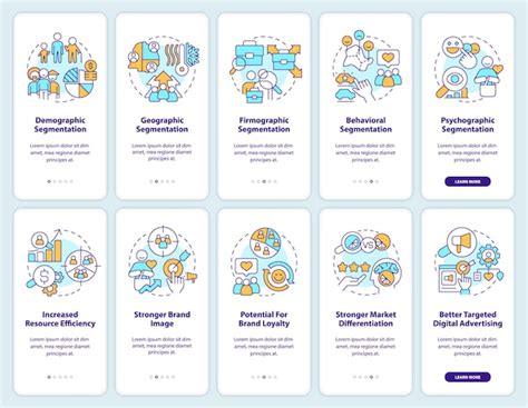 Premium Vector Market Segmentation Onboarding Mobile App Screen Set