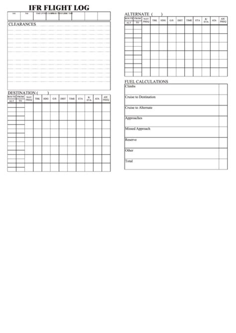 Ifr Flight Log Printable Pdf Download