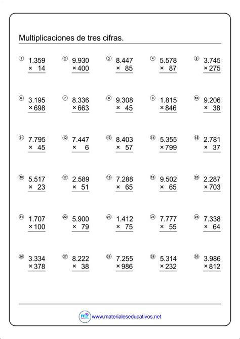 Cuaderno De Multiplicaciones Una Cifra Dos Cifras Tres Cifra
