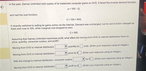 solved p 160−q and had the cost function c 100 40q it