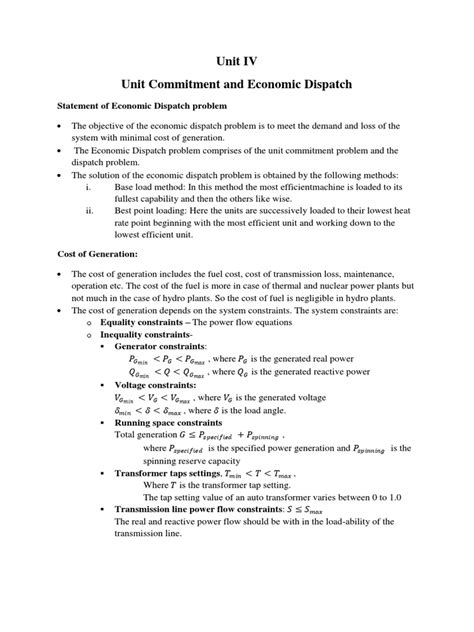 Unit 3 Power System Operation And Control Pdf Dynamic Programming