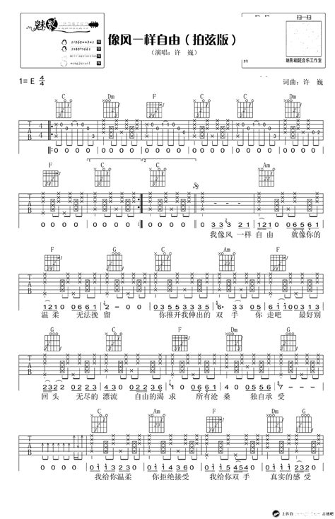 《像风一样自由》吉他谱 许巍六线谱拍弦版 乐手网