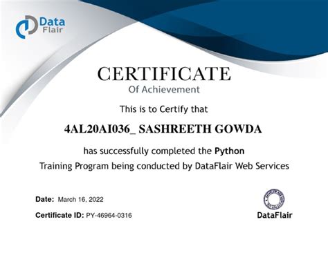 4al20ai036 Sashreeth Gowda Python Course Python Certificate Dataflair Pdf