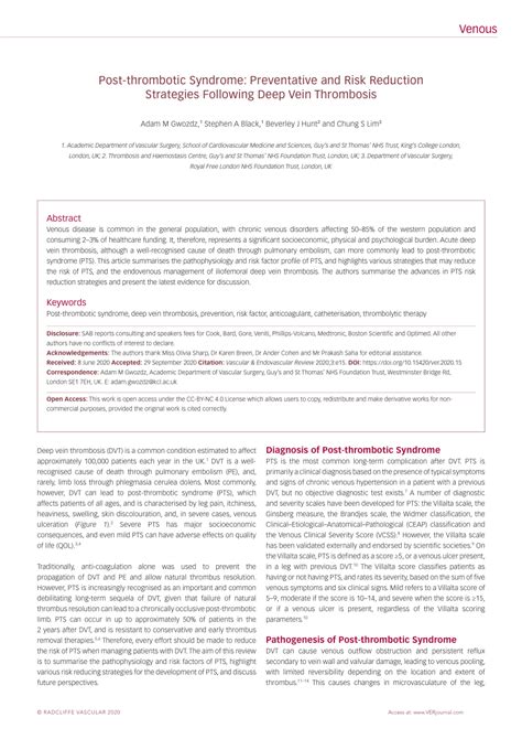 Pdf Post Thrombotic Syndrome Preventative And Risk Reduction