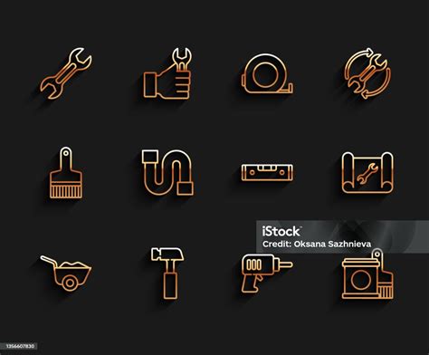 세트 라인 수레 망치 렌치 스패너 전기 드릴 머신 페인트 버킷 및 브러시 산업 파이프 그래프 종이 렌치 및 건설 버블 레벨