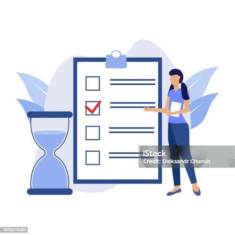 프로젝트 작업을 계획하고 일정 및 작업 시간을 관리하는 캐릭터입니다 시간 관리 및 일정 조직 개념 벡터 일러스트레이션 체크리스트에 대한 스톡 벡터 아트 및 기타 이미지