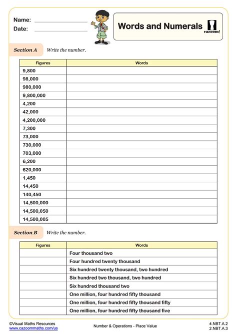 Words And Numerals 4th Grade Pdf Number And Operations Worksheets