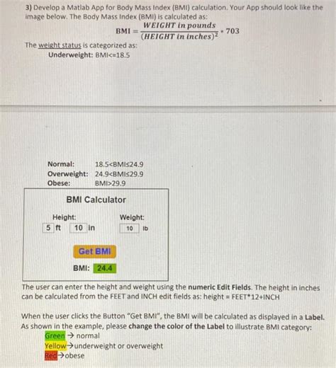 Solved 3 Develop A Matlab App For Body Mass Index Bmi