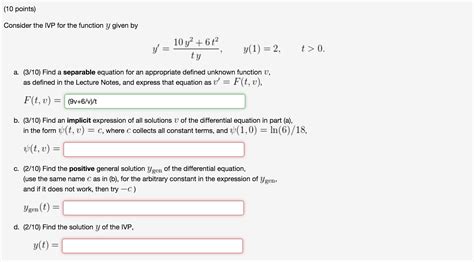 Solved Consider The Ivp For The Function Y Given By Y 10