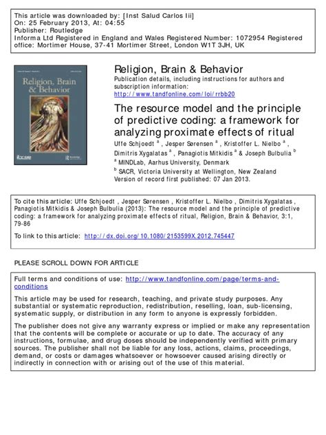the resource model and the principle of predictive coding a framework