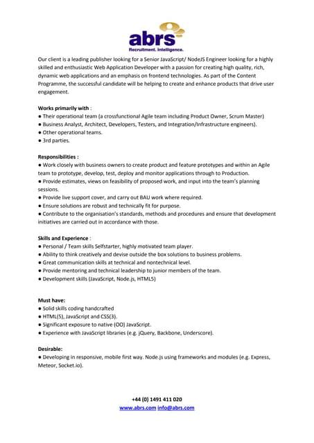 Senior Developer Pdf