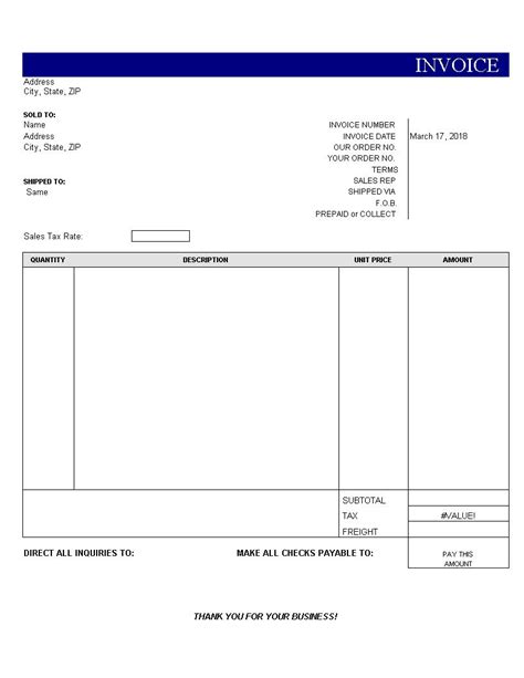 Blank Invoice Format Excel Invoice Template