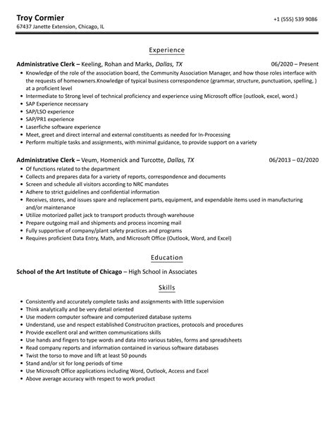 Administrative Clerk Resume Samples Velvet Jobs