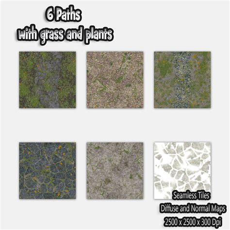 6 Seamless Paths With Grass Plants Normal And Diffuse Maps 2d