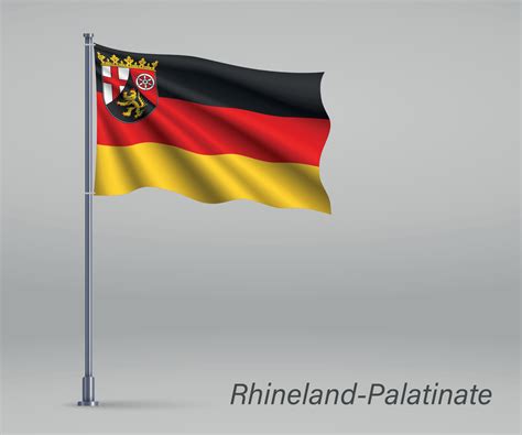 Waving Flag Of Rhineland Palatinate State Of Germany On Flagpo