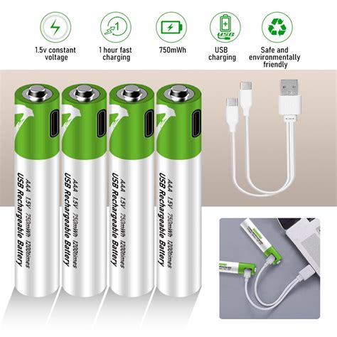 USB AA AAA 9V C D Lithium ion Rechargeable Battery 1.5V Fast Charge ...