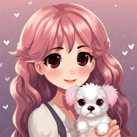 Premium Ai Image Anime Girl With Pink Hair Holding A White Dog