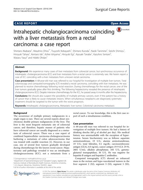 Pdf Intrahepatic Cholangiocarcinoma Coinciding With A Liver