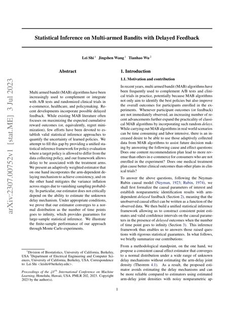 Pdf Statistical Inference On Multi Armed Bandits With Delayed Feedback