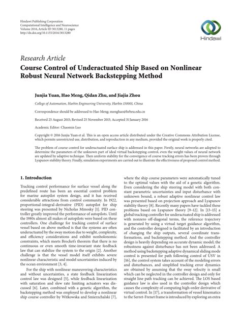 Pdf Course Control Of Underactuated Ship Based On Nonlinear Robust