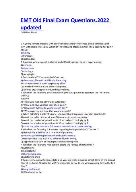 Emt Old Final Exam Questions Scholarfriends Emt Old Final Exam Questions Scholarfriends