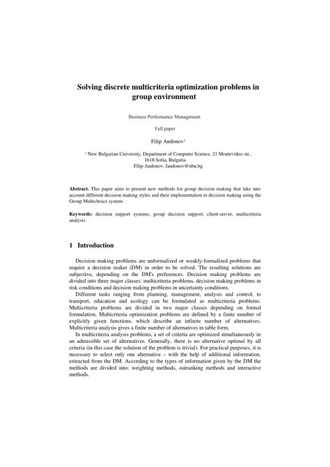 Pdf Solving Discrete Multicriteria Optimization Problems In Group Environment