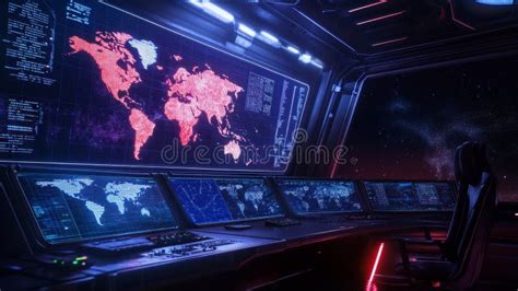 Global Monitoring Control Room Futuristic Control Room Global Network Data Analysis World Map