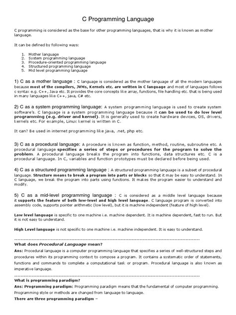 C Language Notes Pdf C Programming Language Pointer Computer