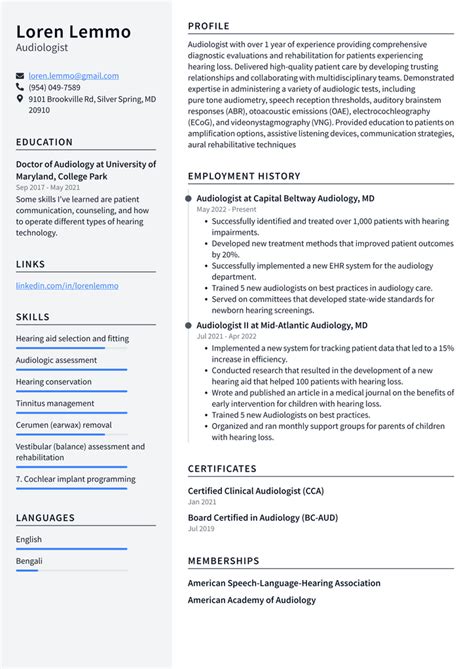 Audiologist Resume Example And Writing Guide Resumelawyer