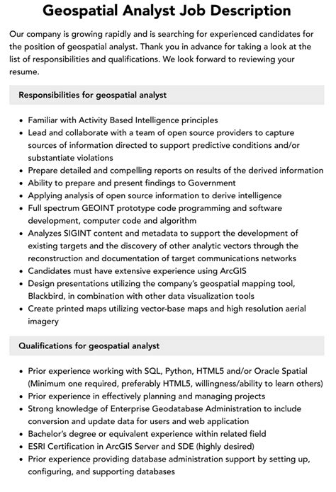 Geospatial Analyst Job Description Velvet Jobs