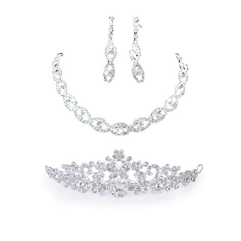 신부 웨딩 크리스탈 목걸이 귀걸이 세트 꽃 왕관 머리띠 신부 베일 티아라crystal Necklace Earrings