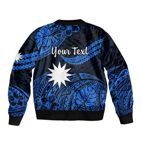 Custom Personalised Nauru Polynesian Hibiscus Naoero Blue Sleeve Zip