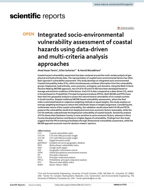 Pdf Integrated Socio Environmental Vulnerability Assessment Of