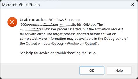 Error The Target Process Aborted Before Activation Completed Microsoft Qanda