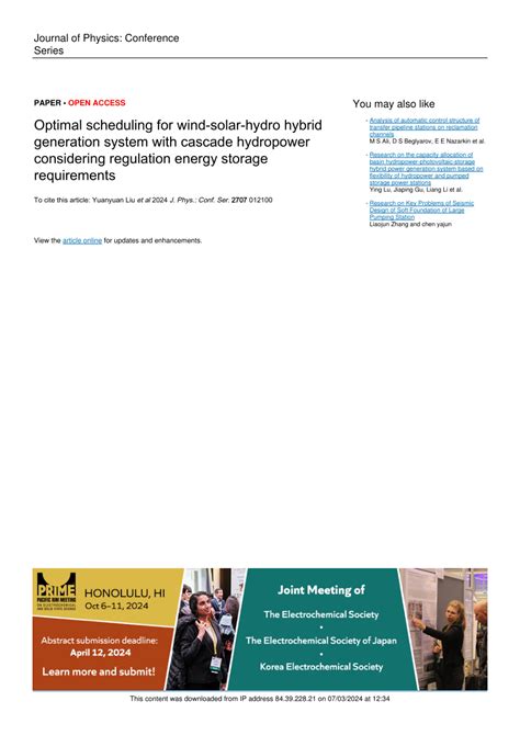 Pdf Optimal Scheduling For Wind Solar Hydro Hybrid Generation System